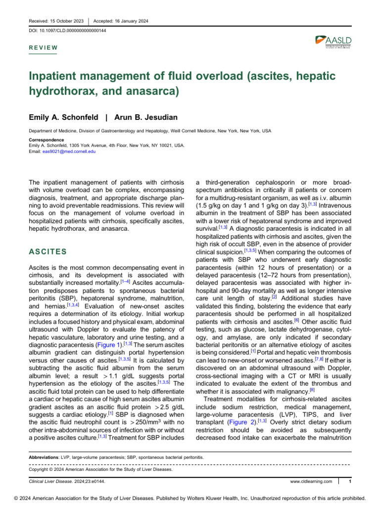 Inpatient Management of Fluid Overload | PDF | Cirrhosis | Medical ...