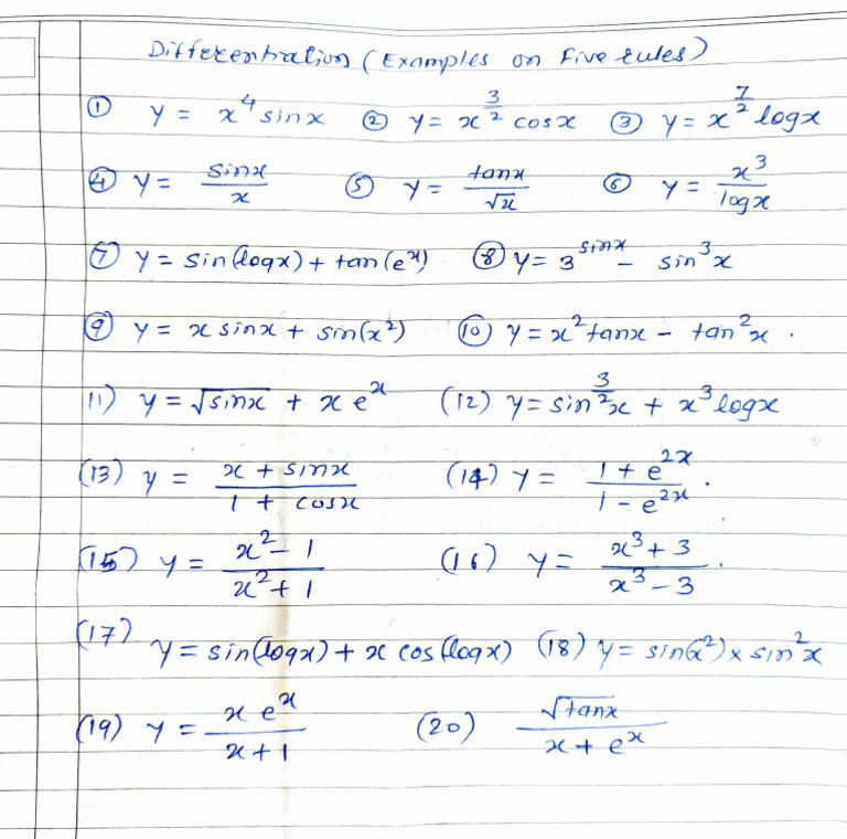 Differentiation Examples On 5 Rules | PDF