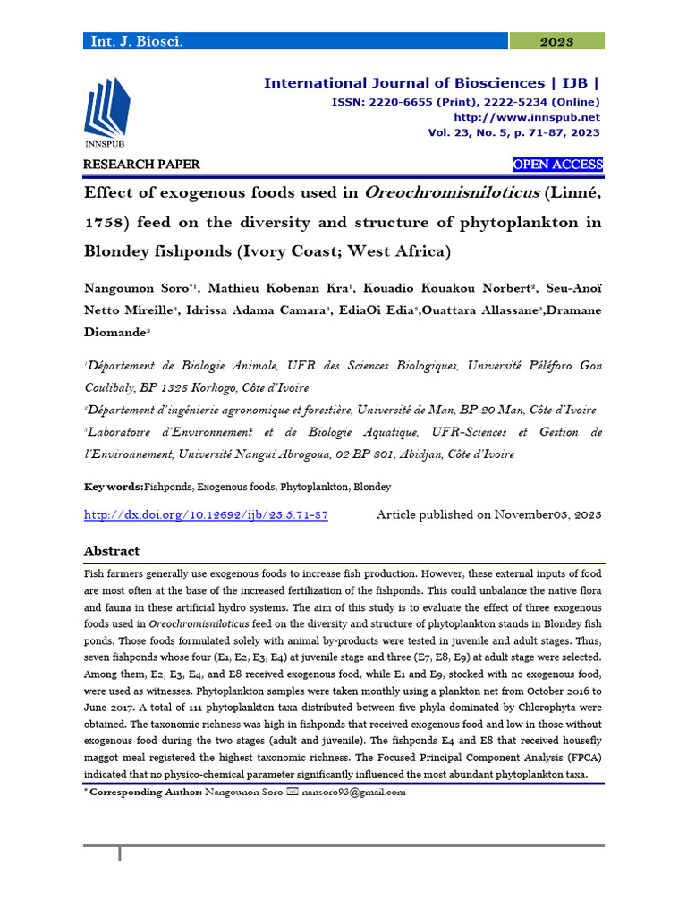 Effect of Exogenous Foods Used in (Linné, 1758) Feed On The Diversity ...