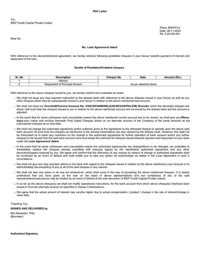 PDC Letter - IREP - 28-11-2024 | PDF | Cheque | Banks