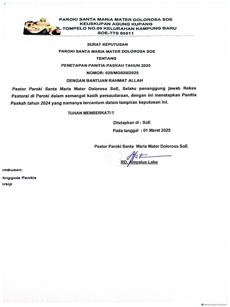 SK, Dan Susunan Panitia Paskah 2025 | PDF