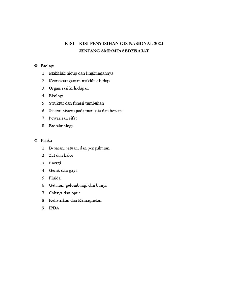 Kisi-kisi Soal Penyisihan Smp Gis 2024 | PDF