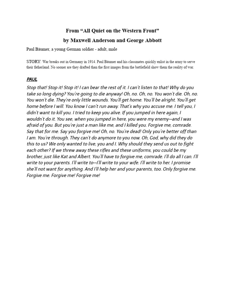 "All Quiet On The Western Front" - Paul's Monologue | PDF