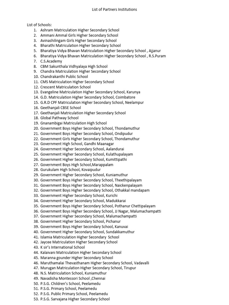 List of Partners Local Schools | PDF | Educational Stages | Schools