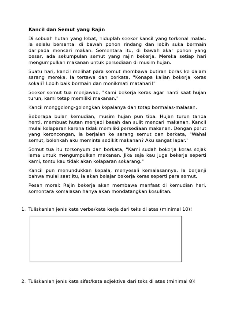 Kancil Dan Semut Yang Rajin | PDF