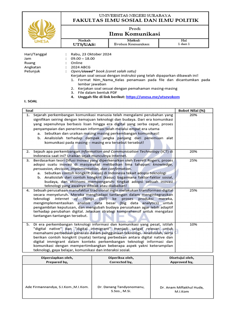 Soal UTS OBE - EVOKOM 2024 Ade | PDF