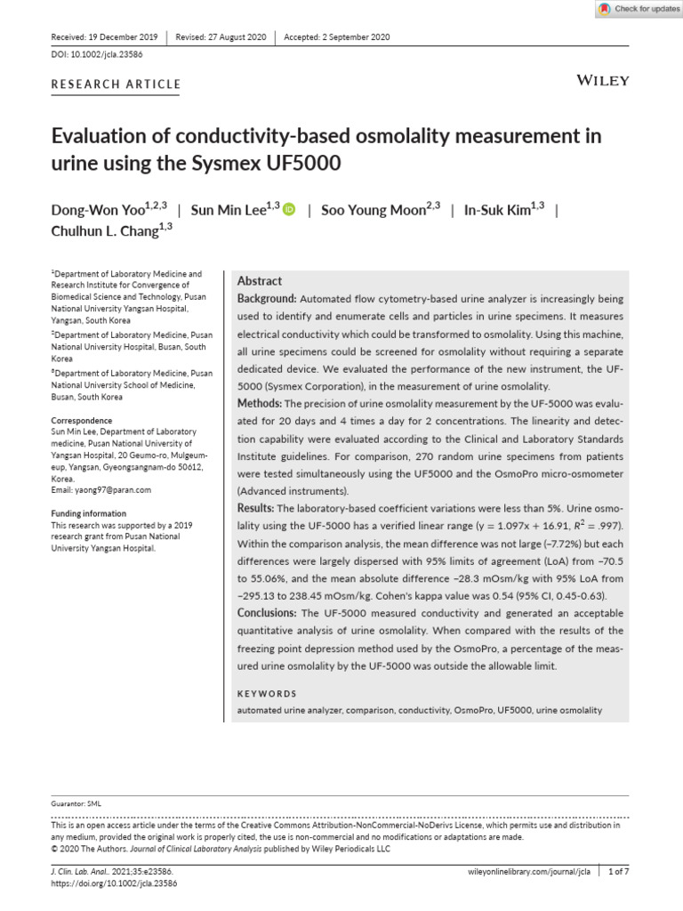 Clinical Laboratory Analysis - 2020 - Yoo - Evaluation of Conductivity ...