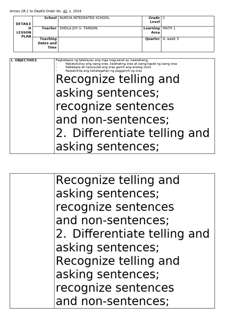 Grade 1 Math Lesson Plan: Telling Time | PDF | Teachers | Learning