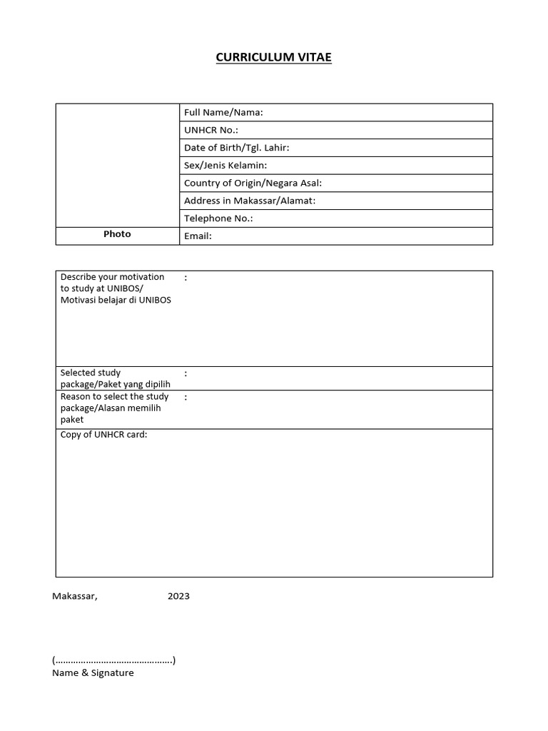 Curriculum Vitae Form - Unibos | PDF