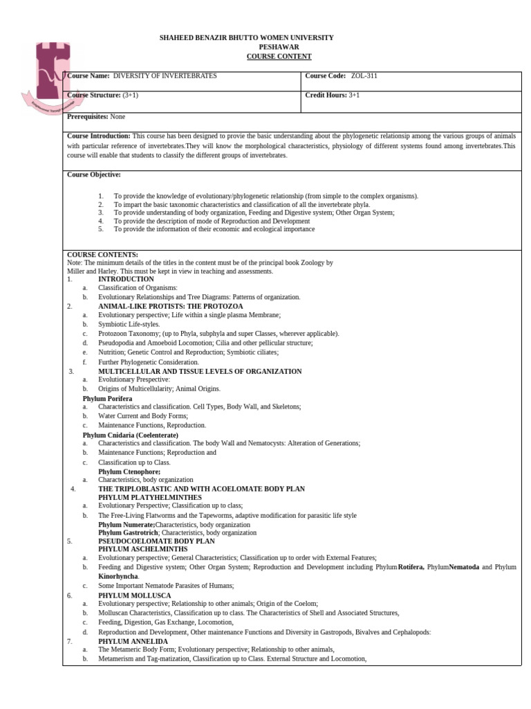 BS 1st Module Diversity of Invertebrates | PDF | Protozoa | Invertebrate
