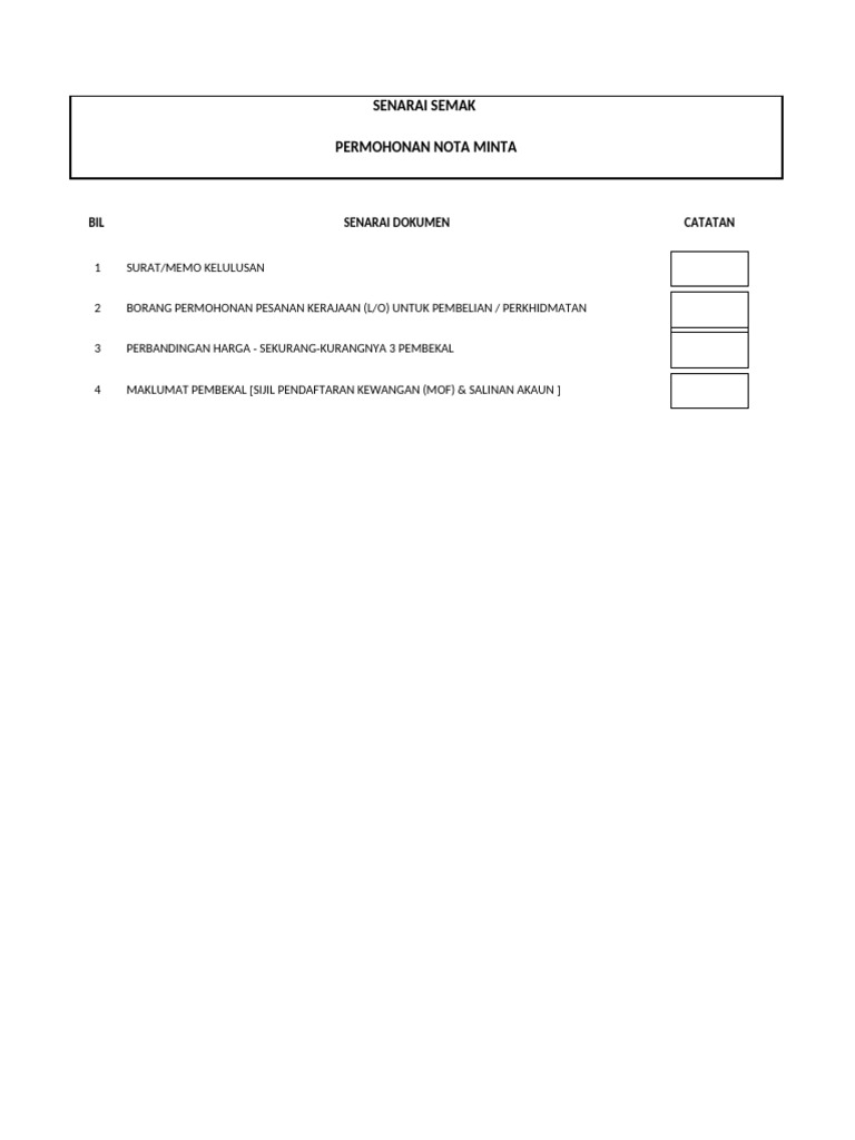 Senarai Semak - Nota Minta | PDF