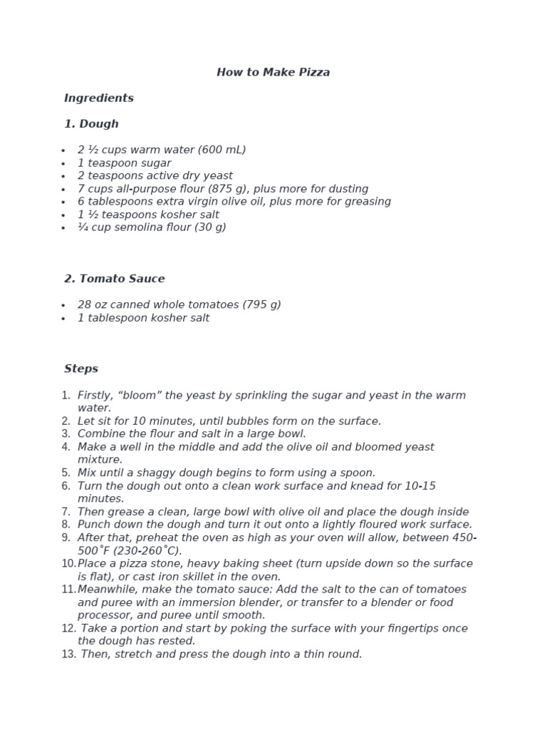 How to Make Pizza | PDF | Teaspoon | Doughnut