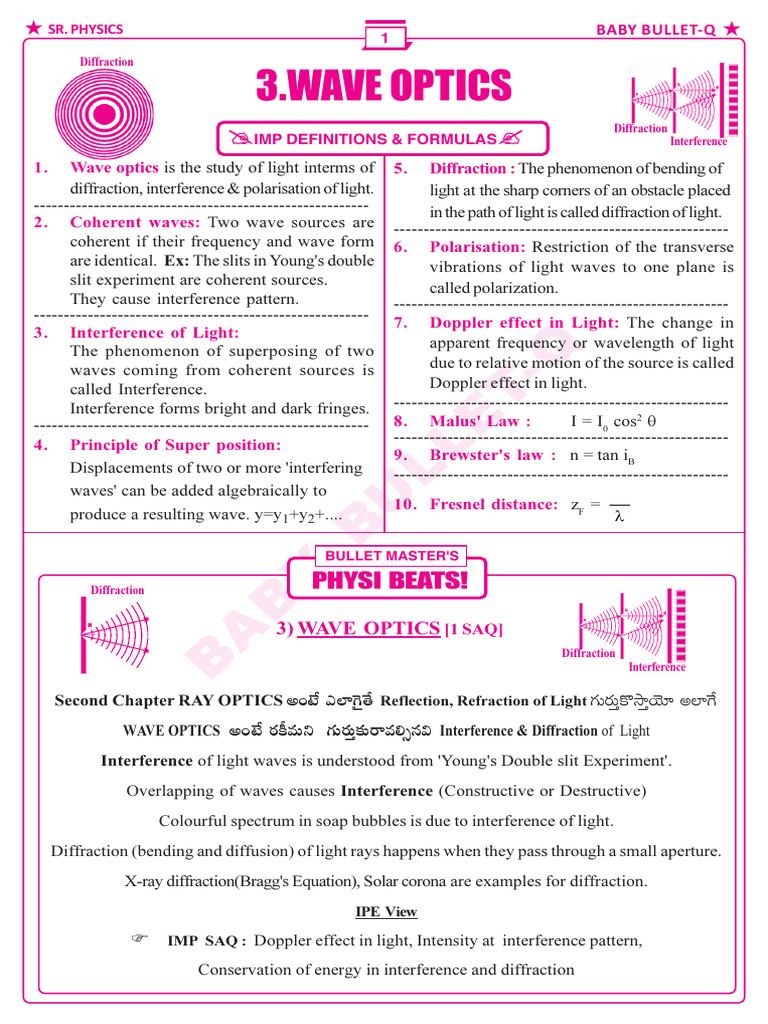 3 Wave Optics | PDF | Diffraction | Optics