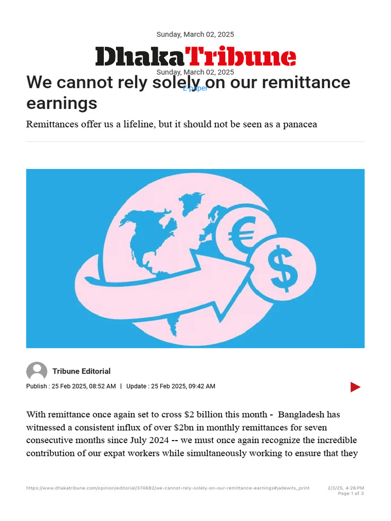 We Cannot Rely Solely on Our Remittance Earnings | PDF | Cost Of Living ...