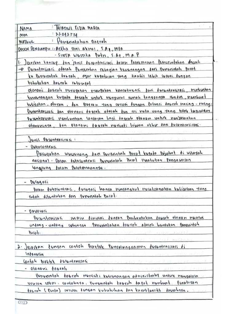 Thirtiwi Fizia Marsa(22042334)_Tugas 2_Pemerintahan Daerah | PDF