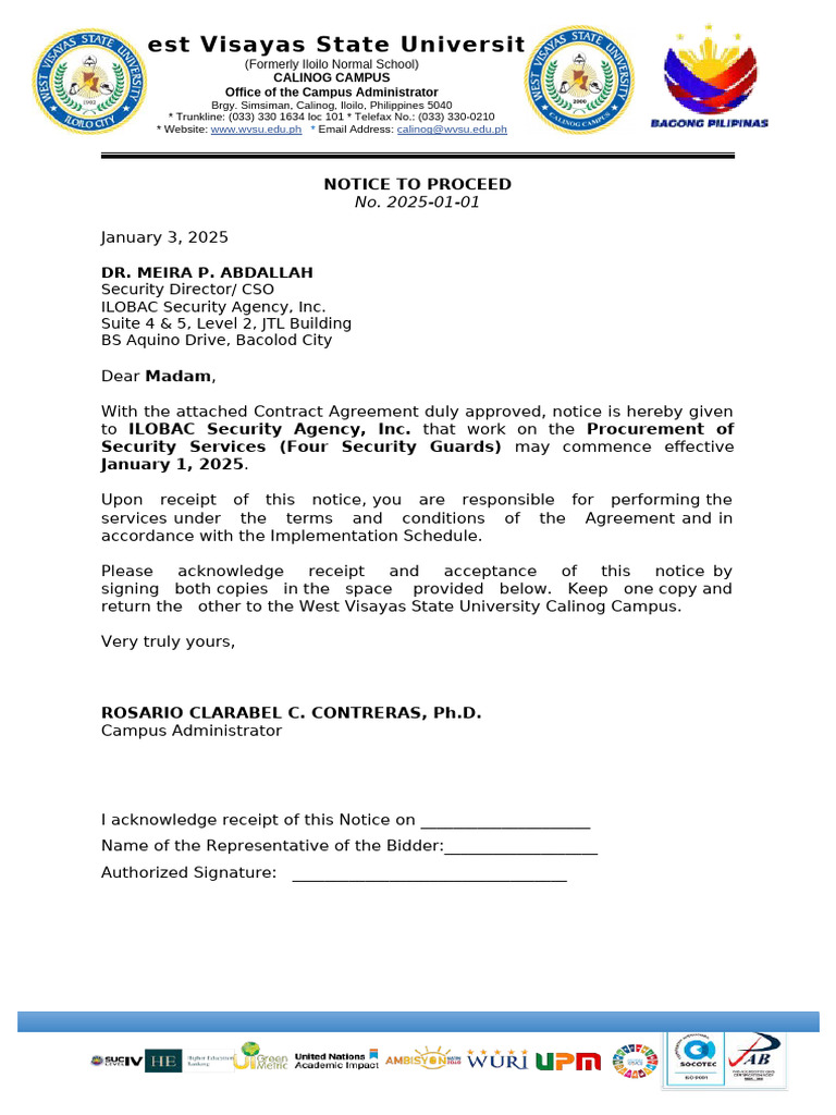 Notice to Proceed: Security Services Contract | PDF