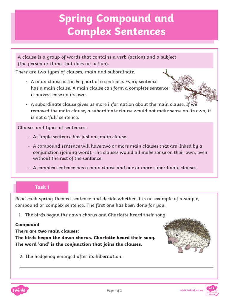 Nz e 1659222862 New Zealand Spring Simple Compound and Complex Sentences Activity Ver 1 | PDF ...
