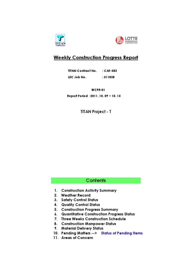 Weekly Construction Progress Report | PDF | Building Engineering ...
