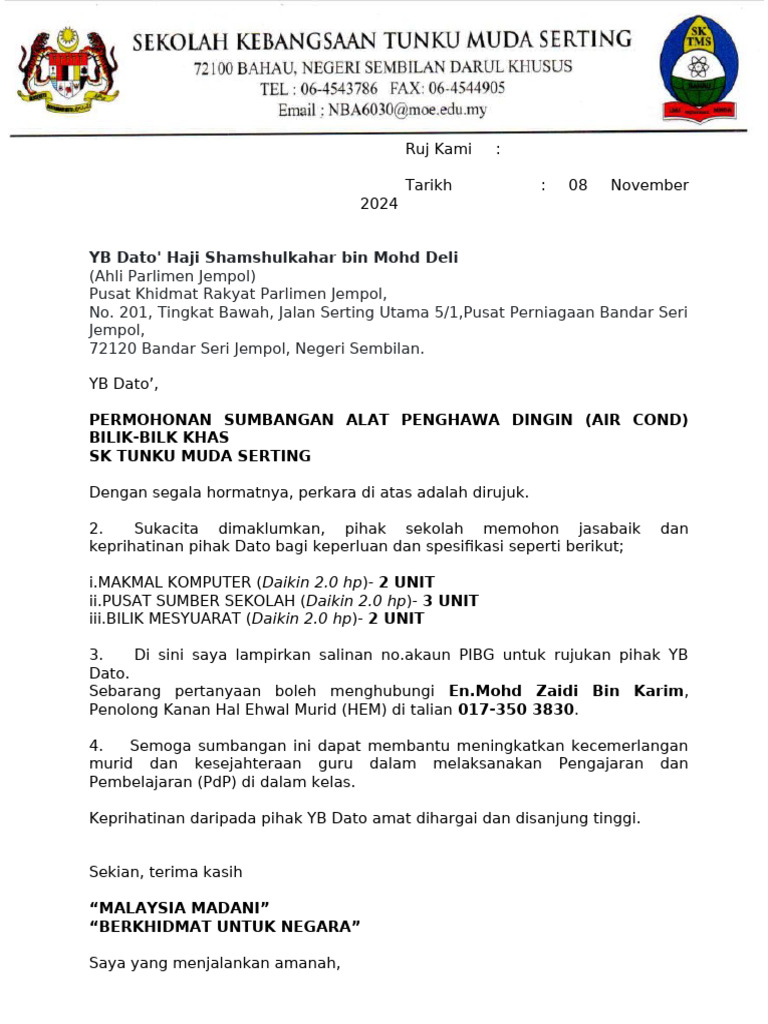Surat Permohonan Meja & Bangku Kantin | PDF