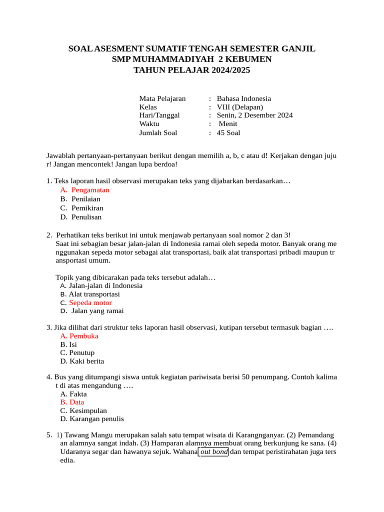 SOAL ASAS KELAS VIII - Fix | PDF