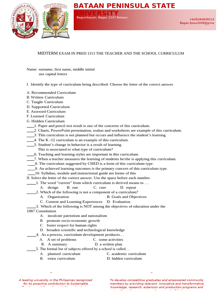 MIDTERM 2021 PRED 1313-converted | PDF | Curriculum | Learning