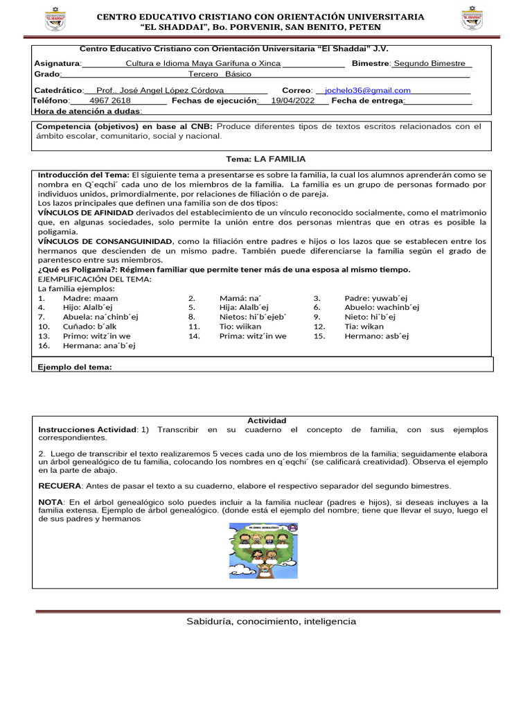 1 Actividad 3ro Basico Cultura II B-1 | PDF | Familia | Psicología Social