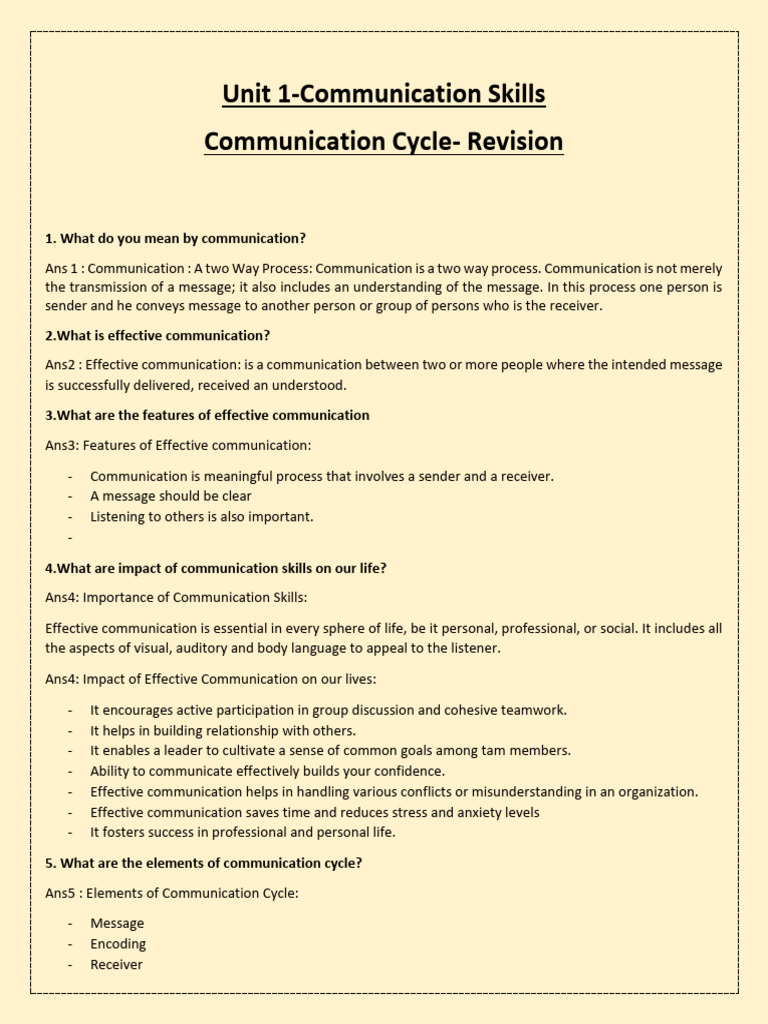 Part A-Communication Skill Question and Answer-Revision | PDF | Communication | Sentence ...