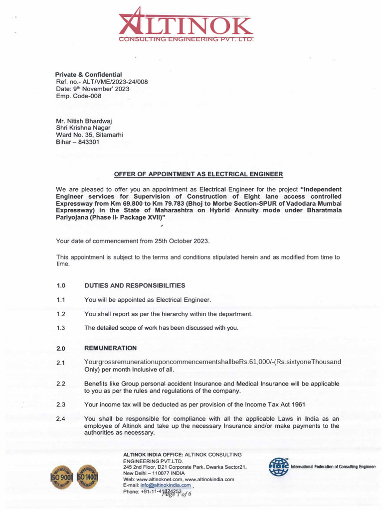 Altinok Appointment Letter | PDF