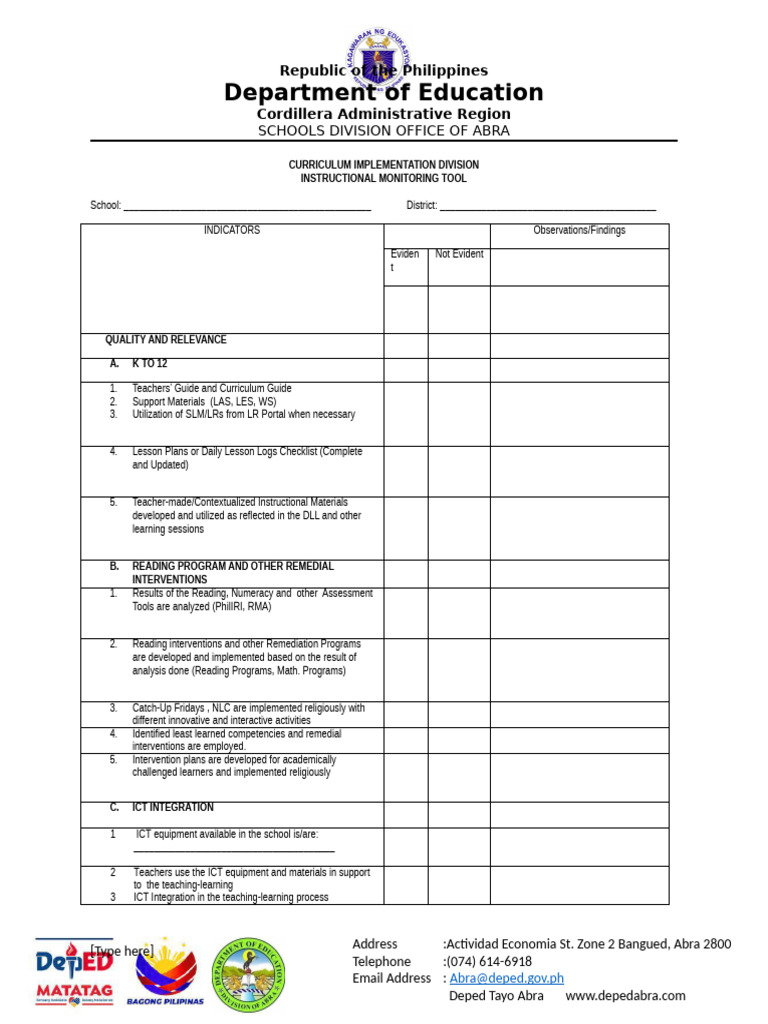 Instructional Monitoring Tool for Schools | PDF | Teachers ...