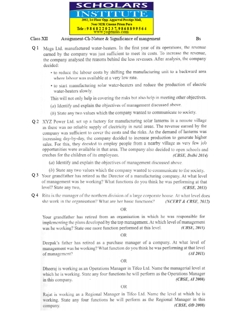 Assignment Nature and Significance of Management Case Studies Questions Only | PDF