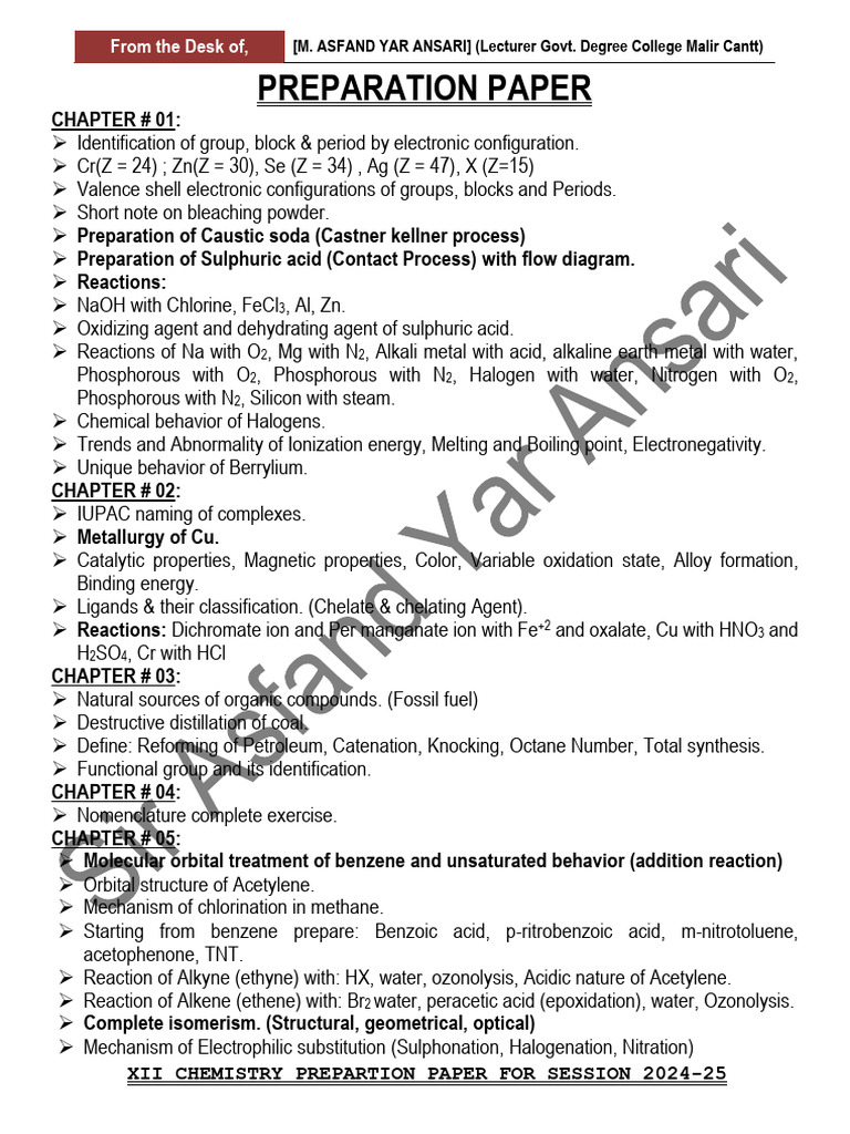 XII Chem Preparation | PDF | Chemical Reactions | Amide