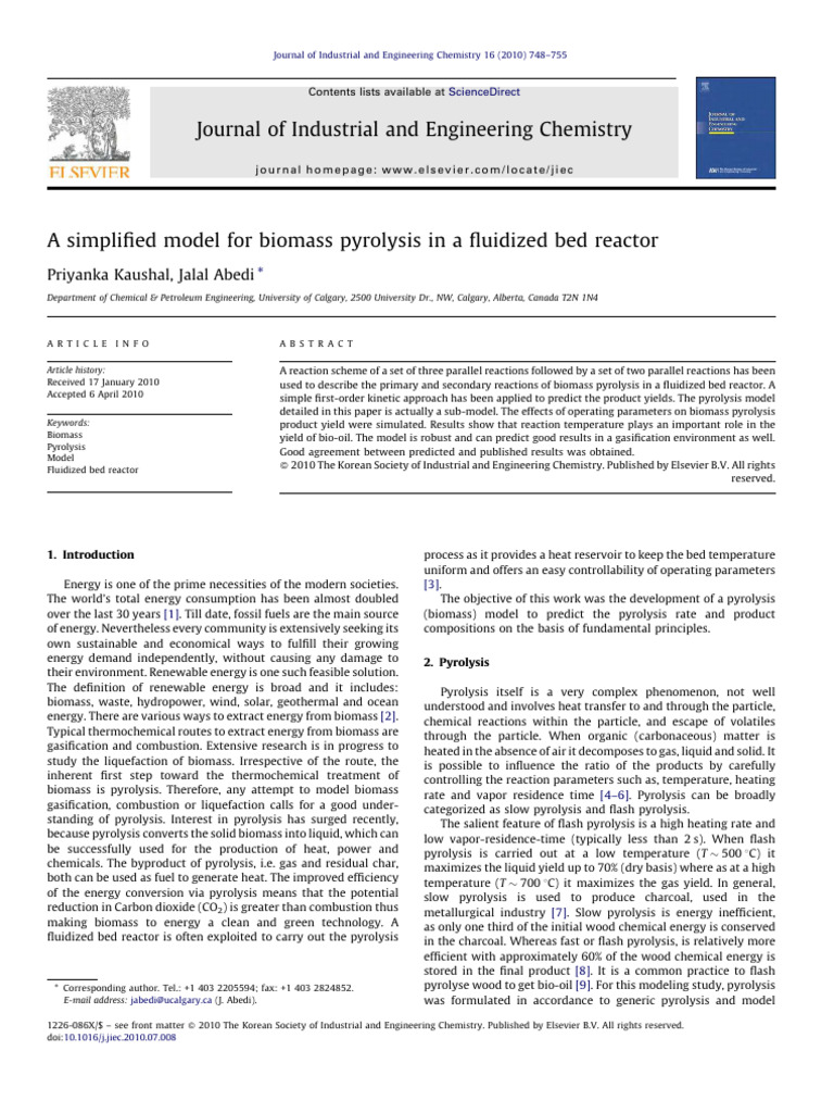 A Simplified Model For Biomass Pyrolysis | PDF | Pyrolysis | Gases