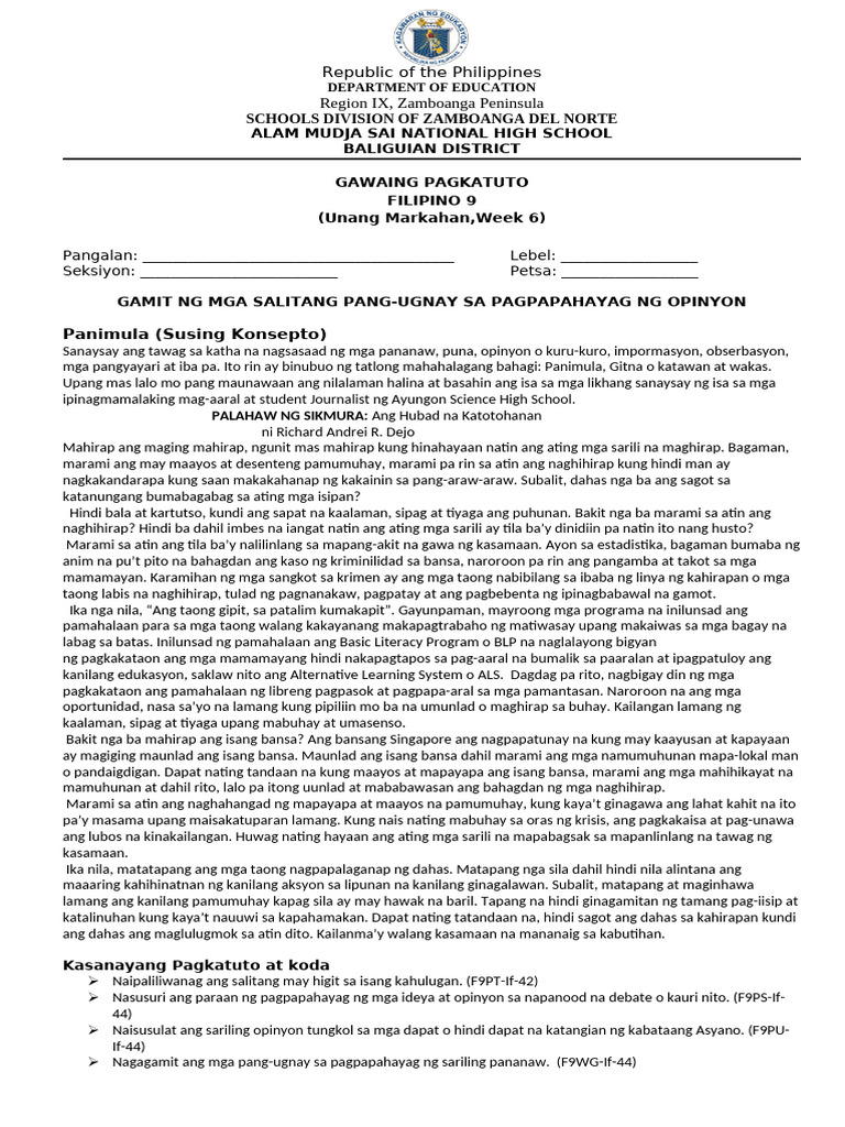 Las Fil.9 WK6 | PDF