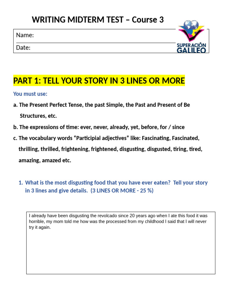 Midterm Writing Test: Personal Stories & Beauty | PDF
