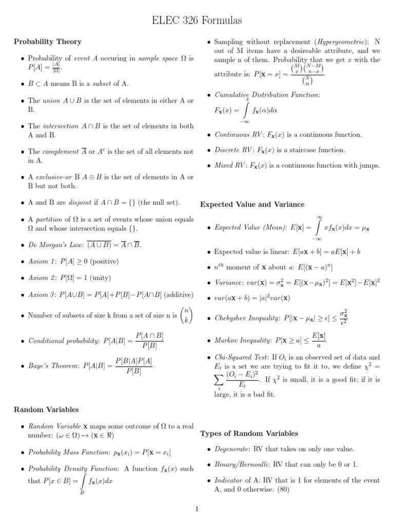 326 Formulas | PDF | Probability Distribution | Statistical Theory