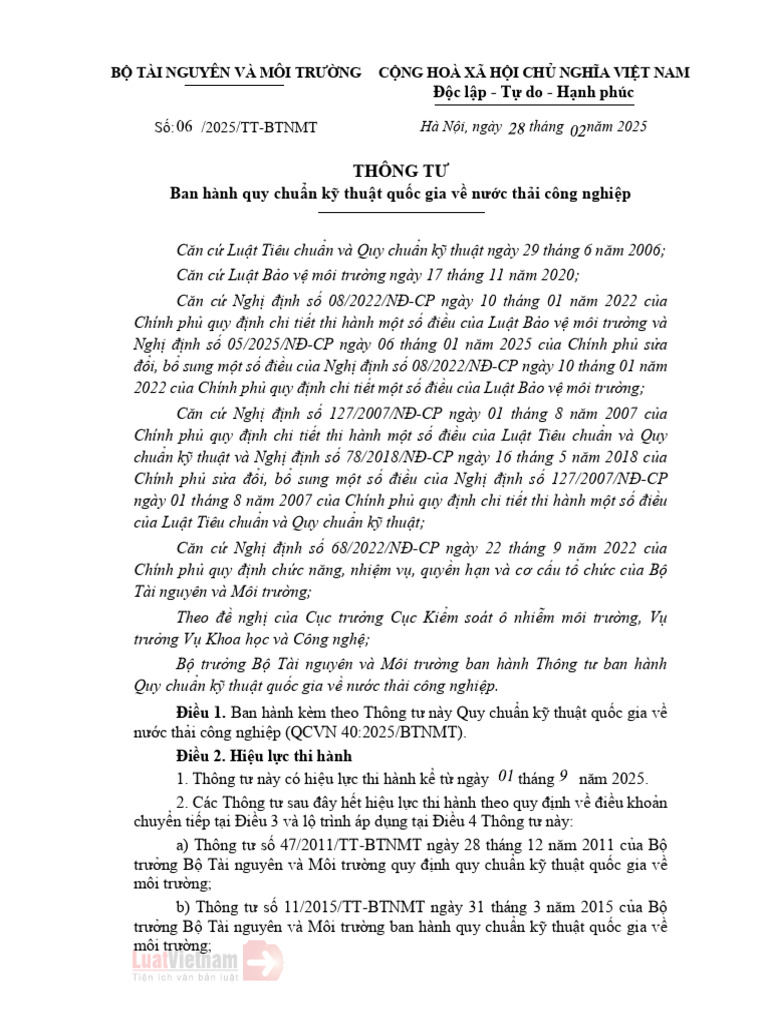 QCVN 40 - 2025 - BTNMT - Nuoc Thai Cong Nghiep | PDF