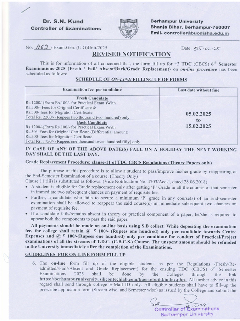 Berhampur University 6th Semester Exam Notification | PDF