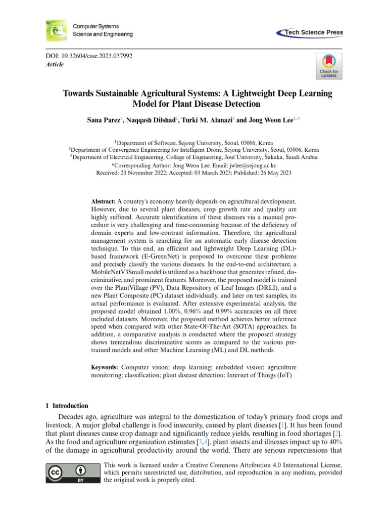 A Lightweight Deep Learning Model For Plant Disease Detection Pdf
