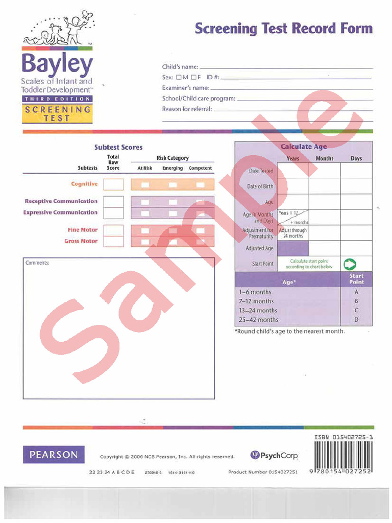 Bayley Screening Test Record Form | PDF