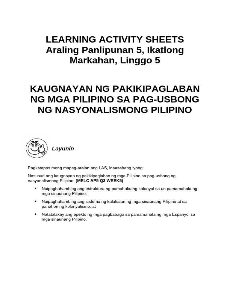 AP5Q3Week5 Kaugnayan ng Pakikipaglaban ng mga Pilipino...vol. 1 Diola | PDF