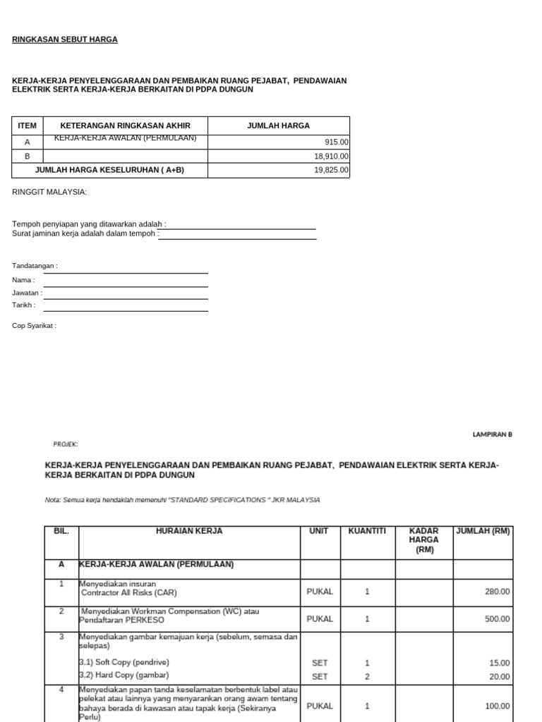 BQ Penyelenggaraan Pdpa Dungun-1!7!24 | PDF