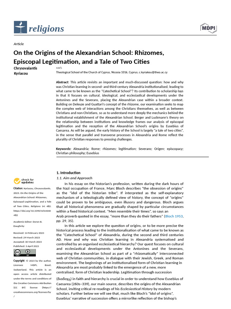 KYRIACOU Chrysovalantis On the Origins of the Alexandrian School ...