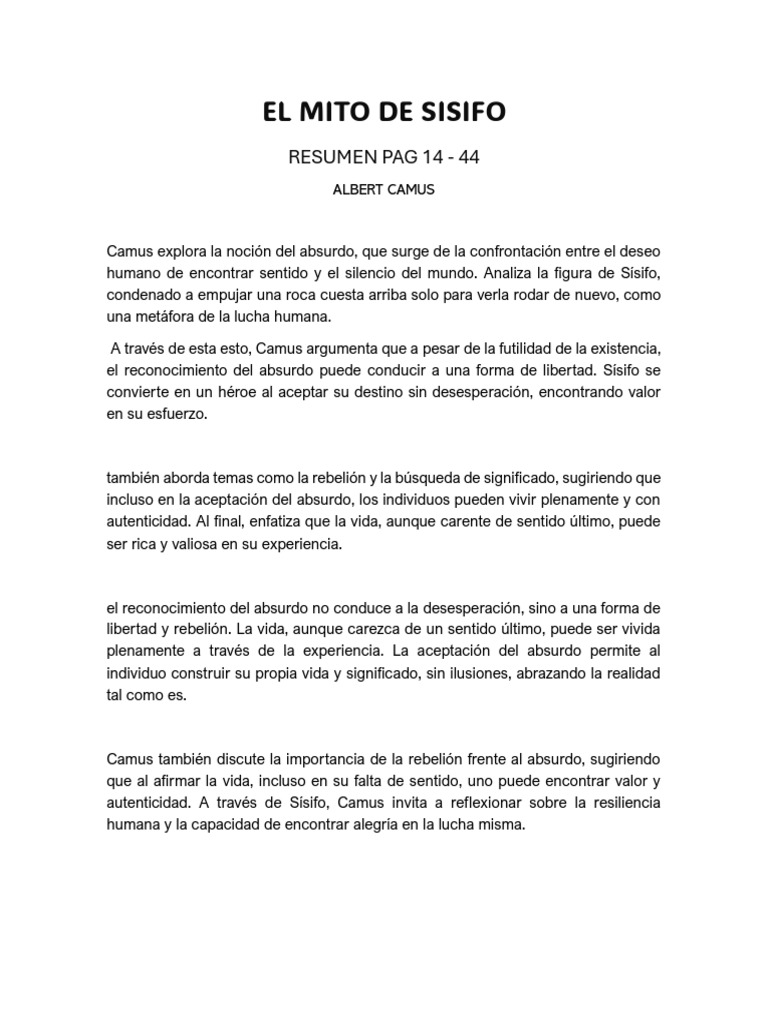 El Mito de Sísifo: Resumen y Análisis | PDF