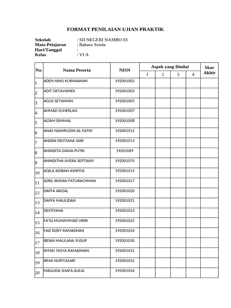 Format Penilaian Ujian Praktik | PDF