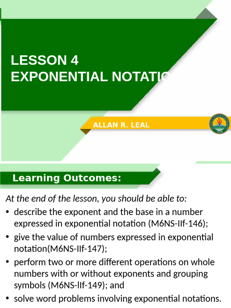 LESSON-4-EXPONENTIAL-NOTATION | PDF | Multiplication | Exponentiation