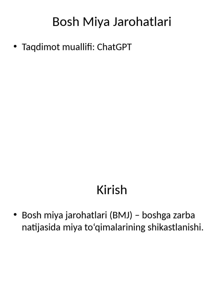Bosh Miya Jarohatlari-1 | PDF