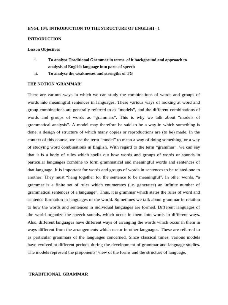 Engl 104 Traditional Grammar | PDF | Part Of Speech | English Language
