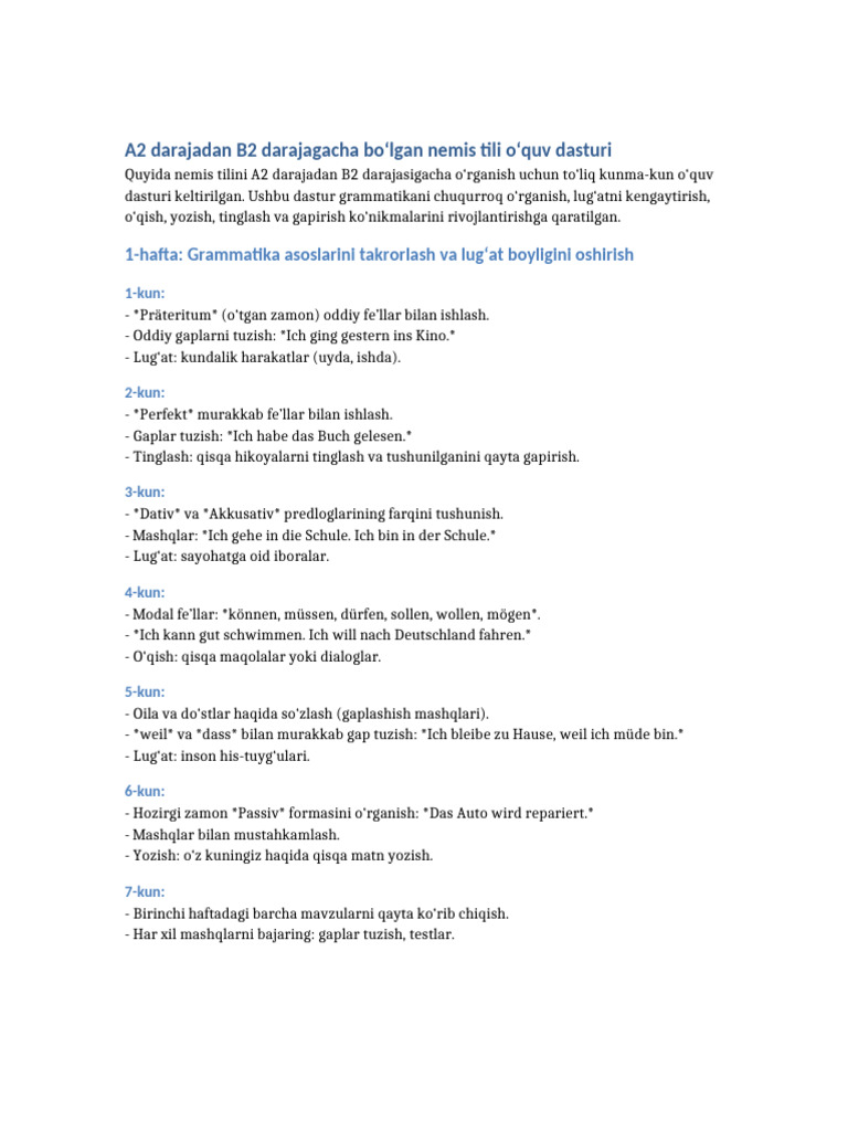 Complete A2 To B2 German Study Plan | PDF