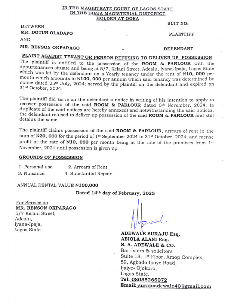 Egbon Alex- Plaint | PDF