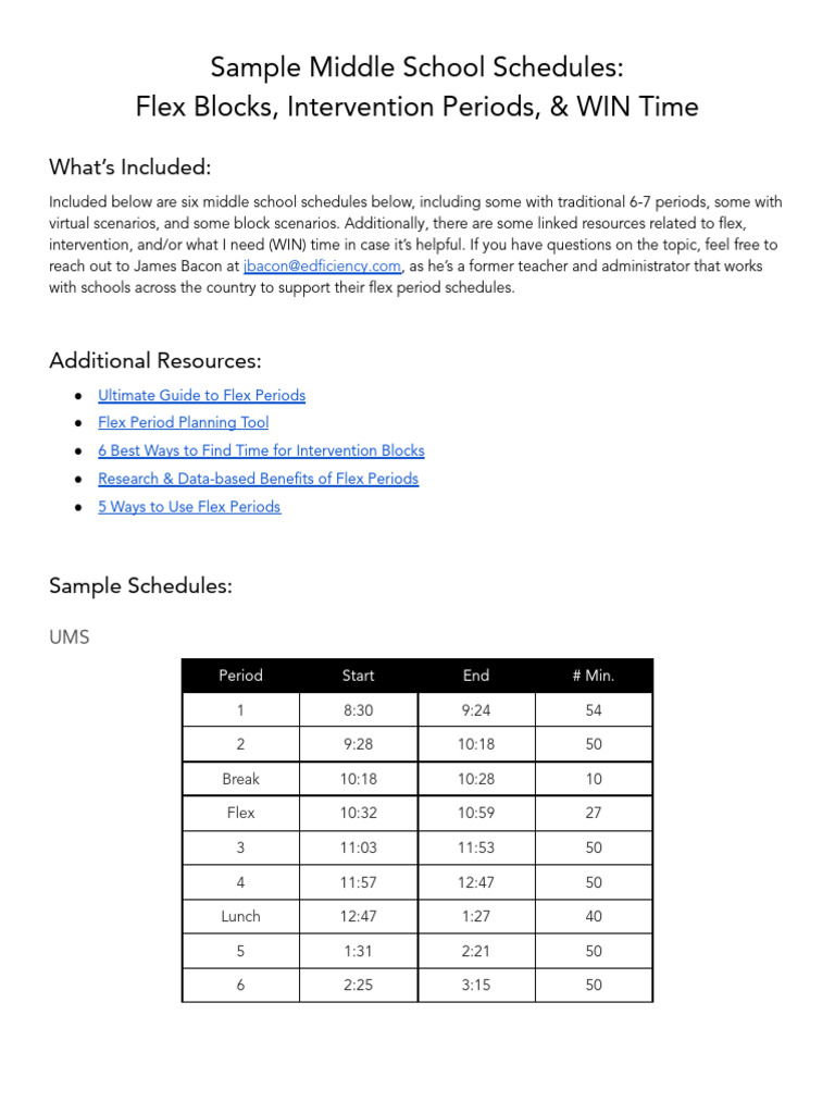 Sample Middle School Schedules - Flex Blocks, Intervention Periods ...